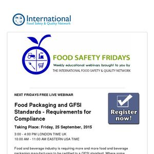 Free Live Webinar - Food Packaging and GFSI Standards - Requirements ...
