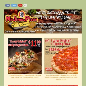 1 Large Original Sticky Fingers Pizza...